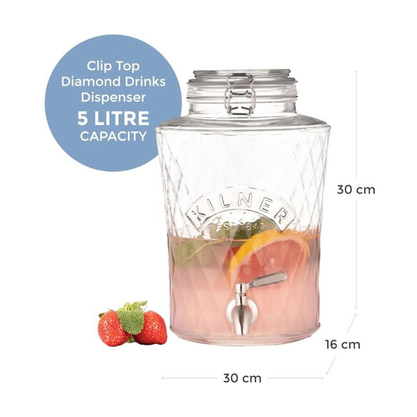 Kilner Diamond Drinks Dispenser - 5L | NZ - Kiwi Family Kitchen