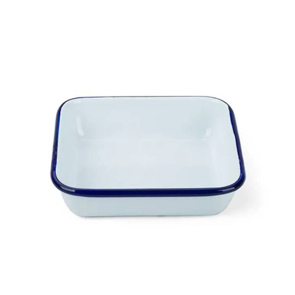 Falcon Enamel Square Dish - White with Blue Rim | NZ - Kiwi Family Kitchen